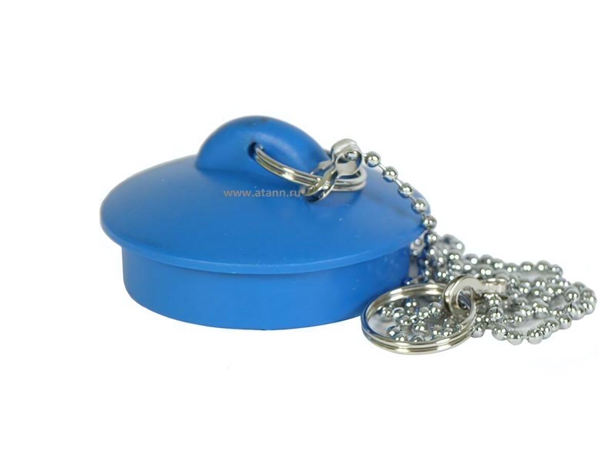 Пробка для ванны резиновая с цепочкой, синяя, металлическое крепление, герметичность