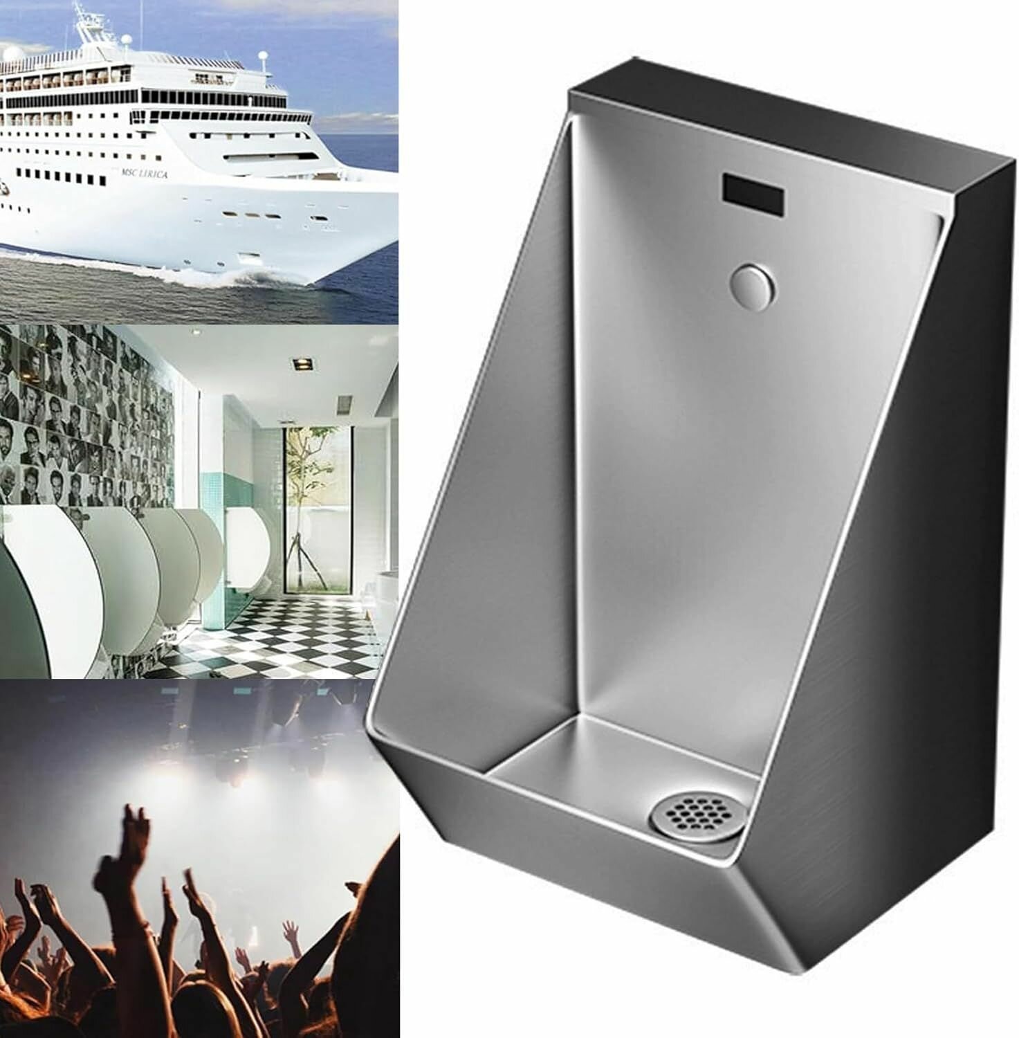 Писсуар настенный, нержавеющая сталь 304, Автоматическая индукция 60 см, Серебро