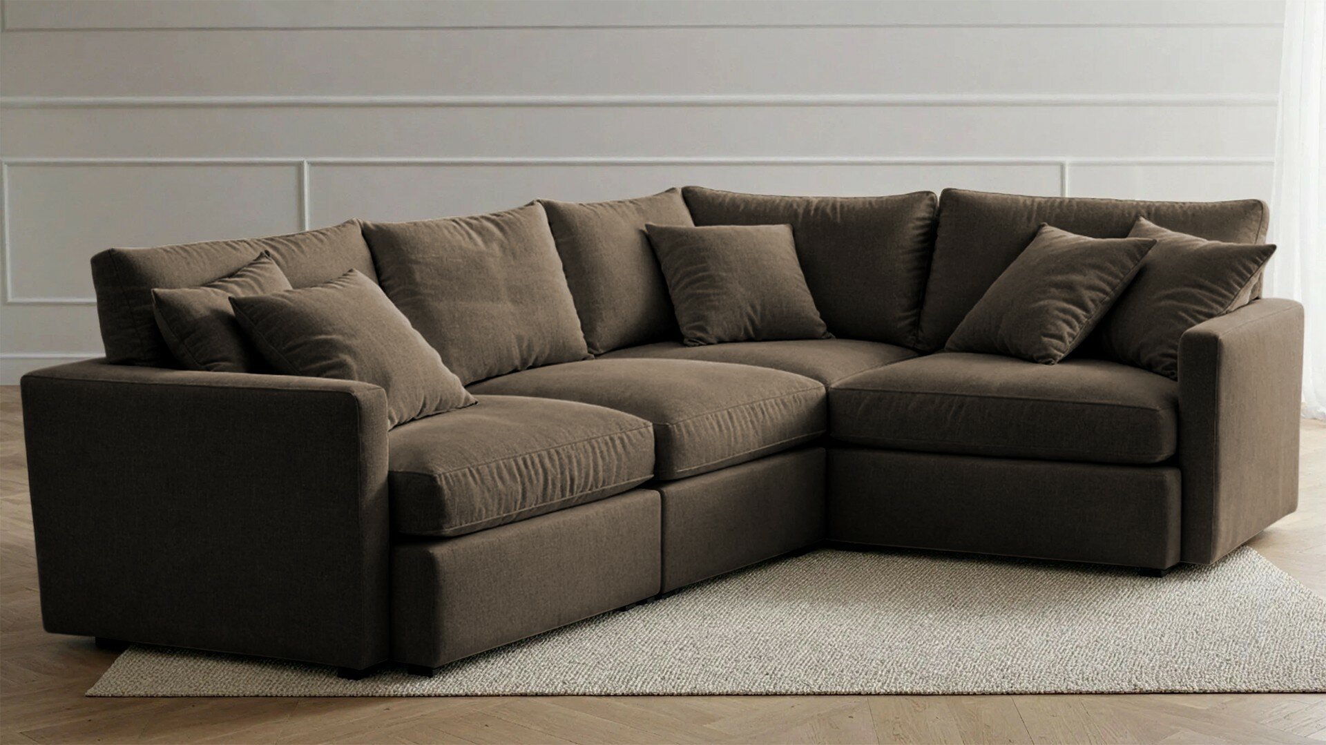 Угловой диван Стелф ЭКО Velutto 24 NEW 231x185x90 см, коричневый Велютто, еврокнижка GOODFORM