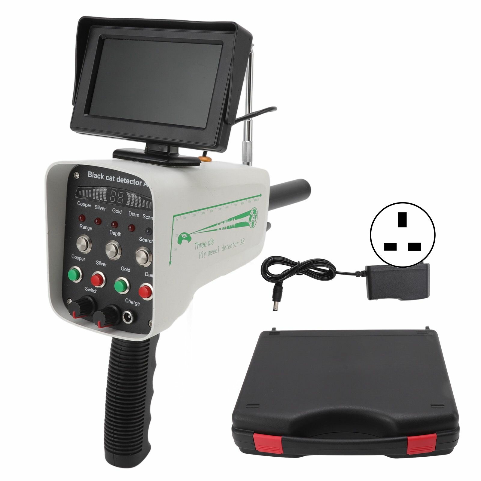 Металлоискатель глубинный 30 м с дальностью 1000 м для поиска кладов, дисплей, питание 100-240 В, британская вилка