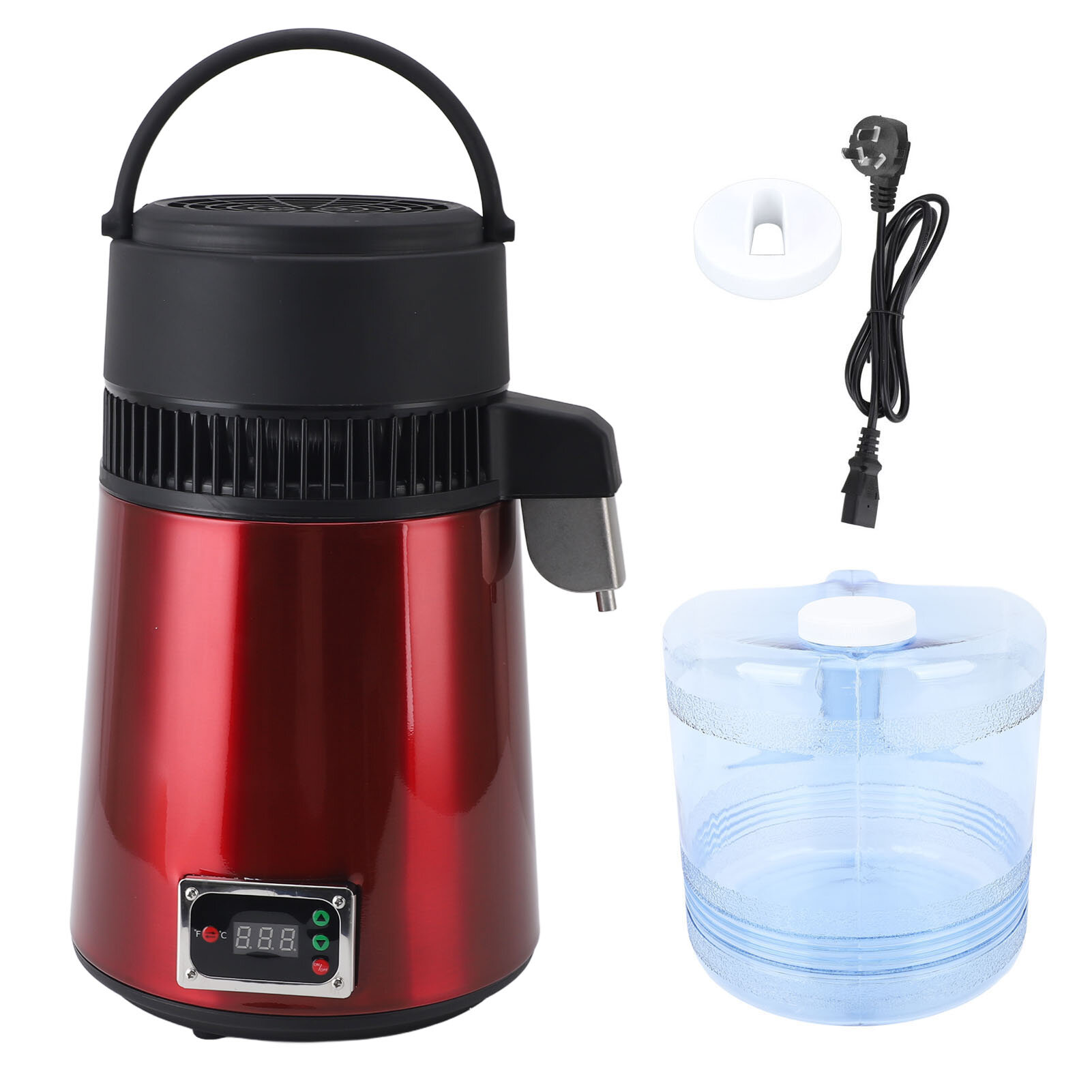 Автоматический дистиллятор воды 4L: нержавеющая сталь, красный, однократный нагрев, автоотключение,