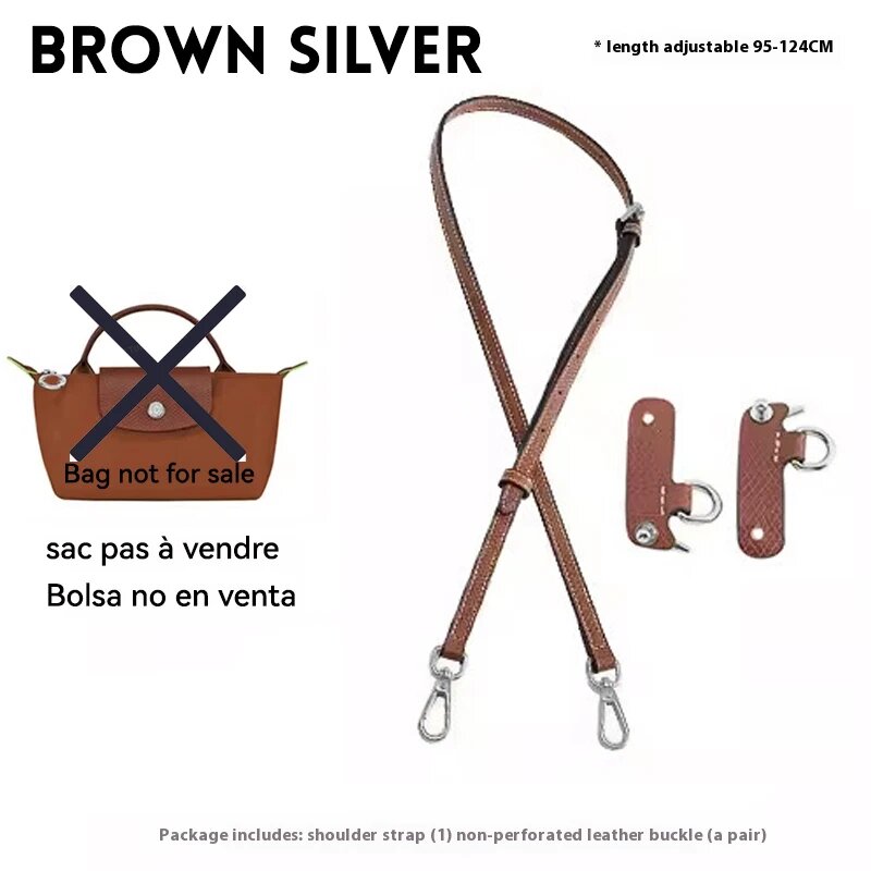 Сменный кожаный ремень для сумки через плечо, подходит для Longchamp Коричневый, Brown Silver Set