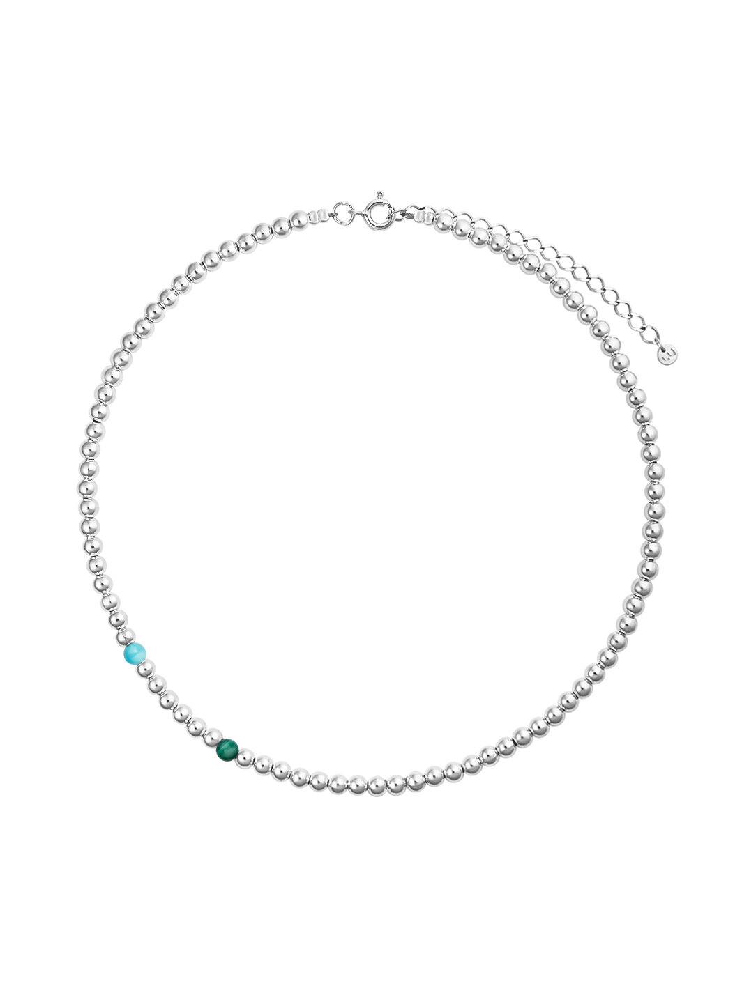 Колье LU Jewel, серебро, 925 проба, малахит, говлит, длина 34 см., голубой, зеленый, серебристый — фото 1