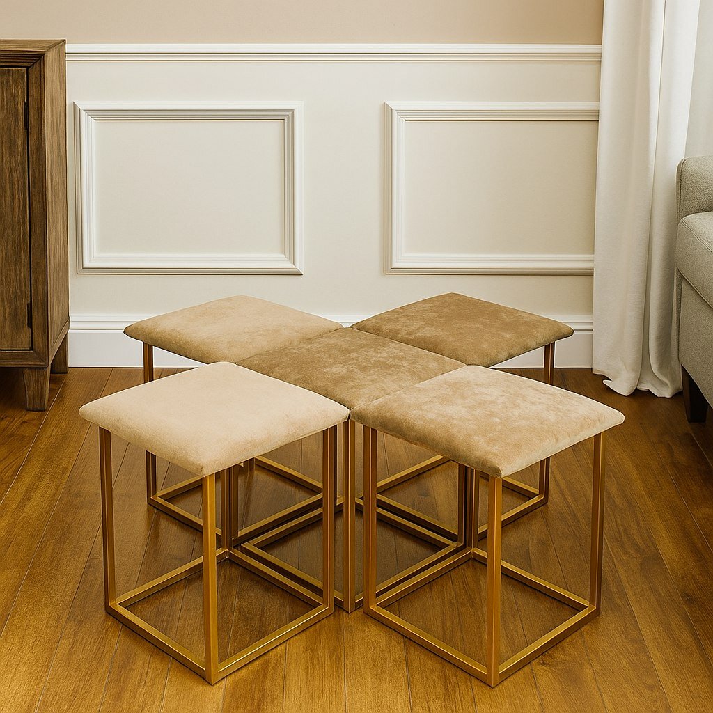 Пуфик трансформер, 5 шт, велюр, металлический каркас, цвет капучино