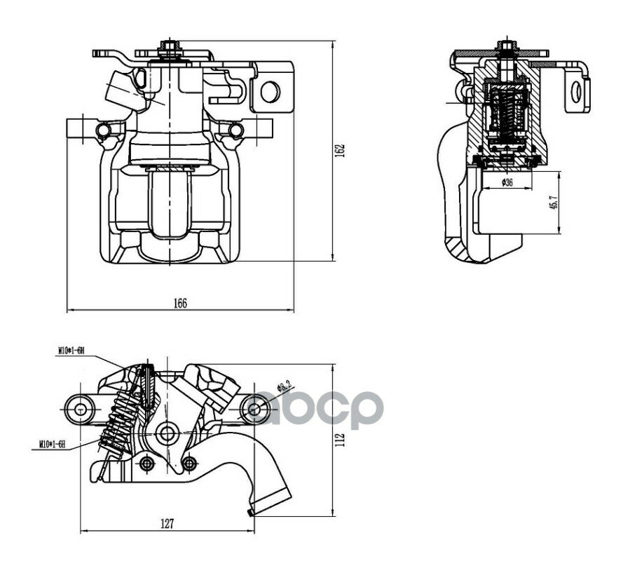 Суппорт тормозной задн. R TOYOTA Auris(E15/18) 2006-2018/Corolla(E15/18) 2006-2021 (диск 10мм, поршень 36мм) S&K арт. SKCI2044