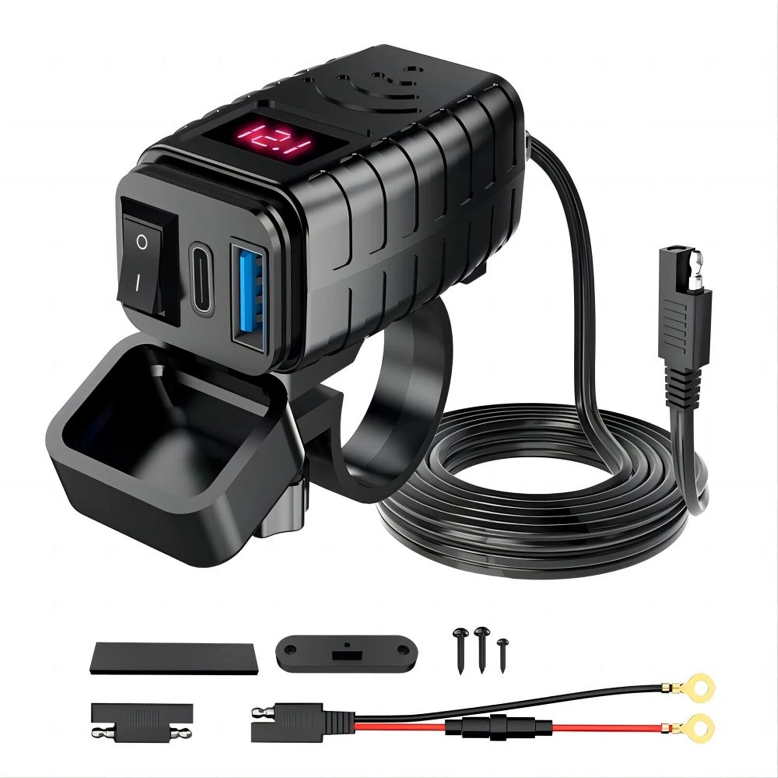 12 В для мотоцикла, USB-вольтметр, зарядное устройство, водонепроницаемый переключатель с портом типа C, вилка для сотового телефона, мобильная розетка для мотоцикла Style 2