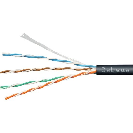 Кабель витая пара Cabeus U/UTP UTP-4P-Cat.5e-SOLID-OUT-PE-UV-50, кат. 5e, 4 пары (24 AWG), одножильный, для внеш. прокл, PE-UV 50м.
