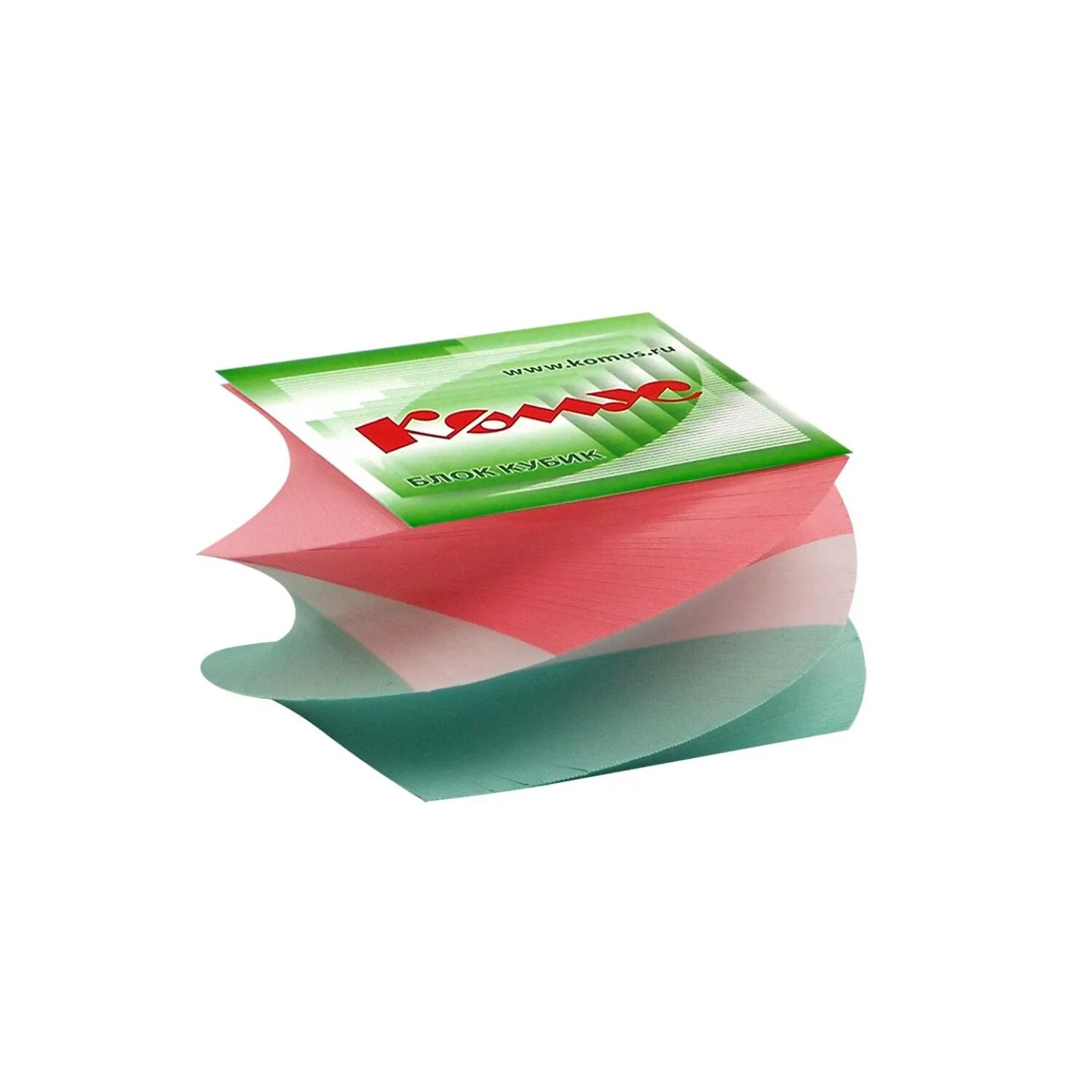 Блок для записей комус на склейке спиралевид. 8х8х5 цветной блок 80-100г