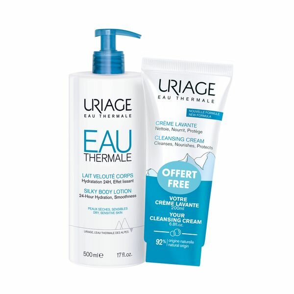 Набор Eau Thermale Uriage/Урьяж: Молочко для тела увлажняющее фл. 500мл+Крем очищающий пенящийся туба 200мл