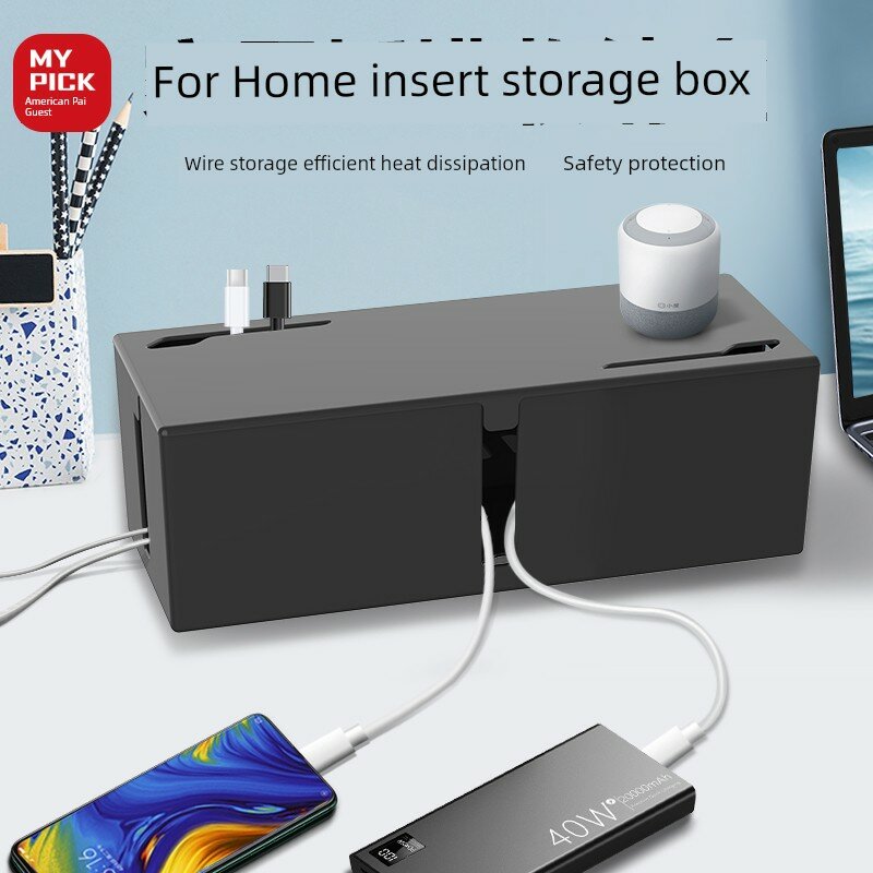 Большой черный кабельный органайзер из ABS пластика с вентиляцией для рабочего стола