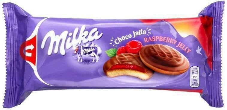 Печенье MILKA бисквитное с начинкой "Малиновое желе" покрытые молочным шоколадом 147г