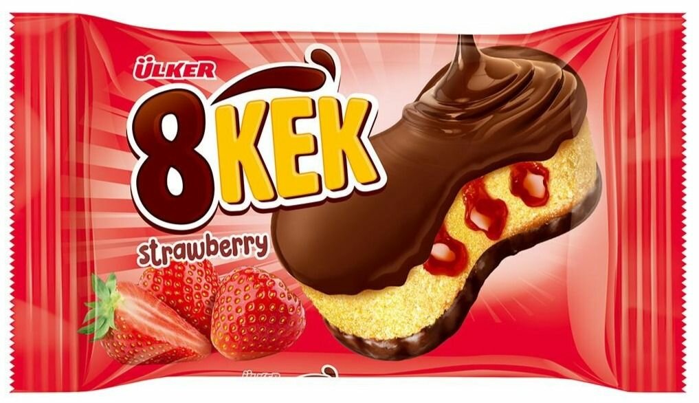 Кекс ULKER 8 КЕК" Бисквитный с клубничной начинкой 40г