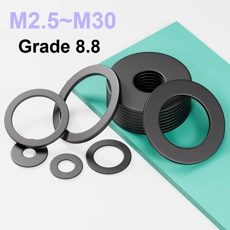 Черные стальные плоские шайбы класса 8.8 M2.5-M30 M8x16x1.6mm-10pcs