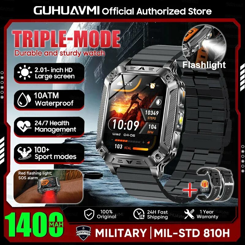 Мужские смарт-часы GUHUAVMI Triple-Mode Black Steel B 2A