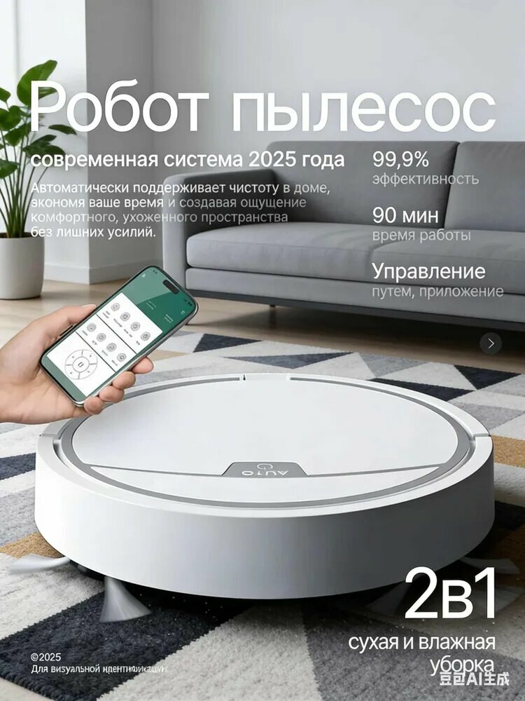 Интеллектуальный робот-пылесос 3-в-1 с функцией влажной и химчистки