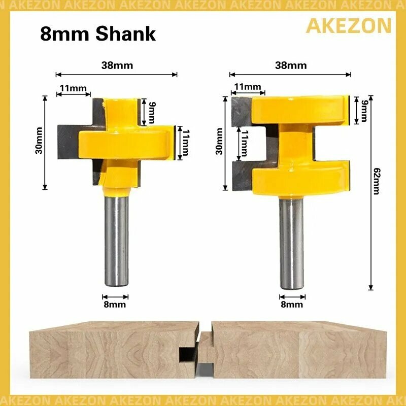 Набор фрез паз-шип, Нож для деревянной доски фреза для деревообработки , 8x38 мм, хвостовик 8 мм