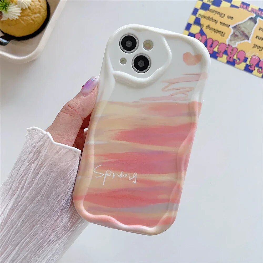 Чехол Curly Wave Edge Cream Heart Flowers для Xiaomi Redmi Note 14 Розовый, 12, Redmi Note 14Pro 4G