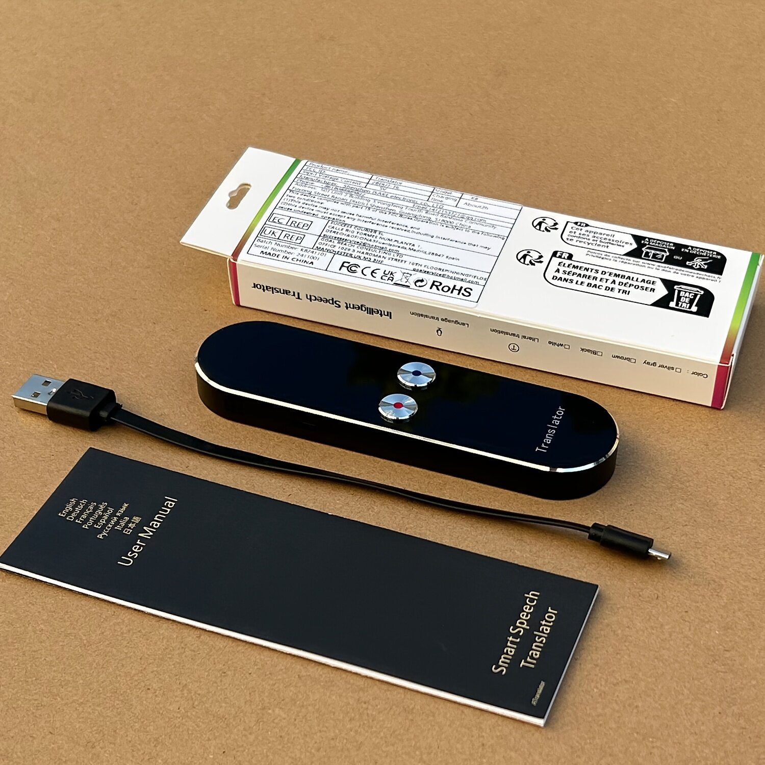 Устройство для синхронного двустороннего перевода с LCD-экраном, портативное, USB-зарядка, беспроводное, поддержка множества языков, сплав черного цвета