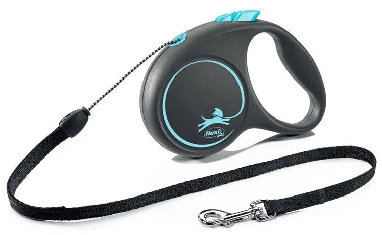 Рулетка Флекси (Flexi) Black Design S 5м до 12кг (трос) черно-голубая