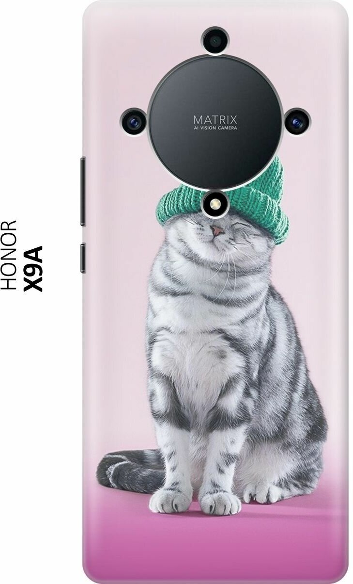 Силиконовый чехол на Honor X9a, Magic5 Lite, Хонор Х9А, Мэджик 5 Лайт с принтом "Кот в зеленой шапке"