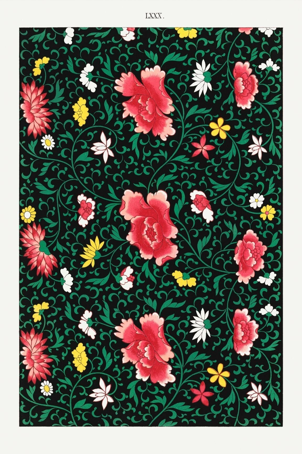 Постер / Плакат / Картина Китайский Орнамент - Гвоздики 60х90 см в подарочном тубусе