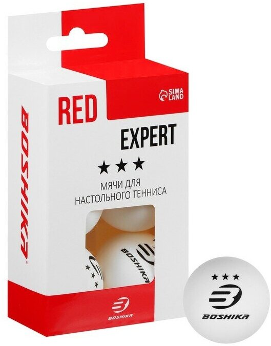 Набор мячей для настольного тенниса BOSHIKA Expert 3*, d=40+ мм, 6 шт, цвет белый, 9930602