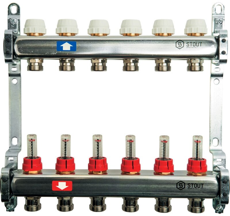 STOUT SMS 0917 000011 Коллектор из нержавеющей стали с расходомерами 11 выходов