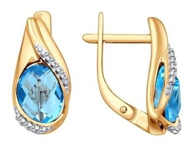 Серьги, красное золото, 585 проба, топаз