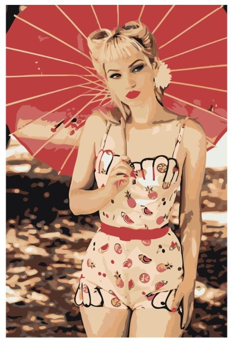 Девушка с зонтом пин ап Раскраска картина по номерам на холсте