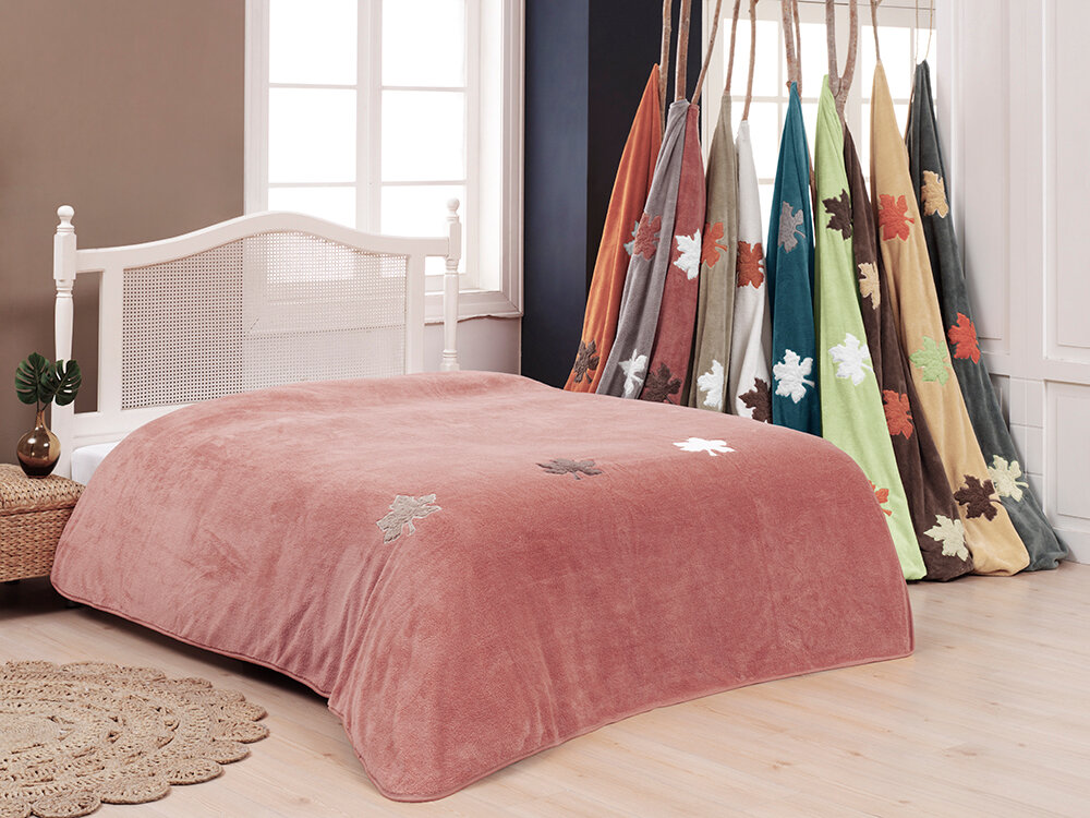 Плед бамбо Кленовый Лист 200*220 Розовая пудра