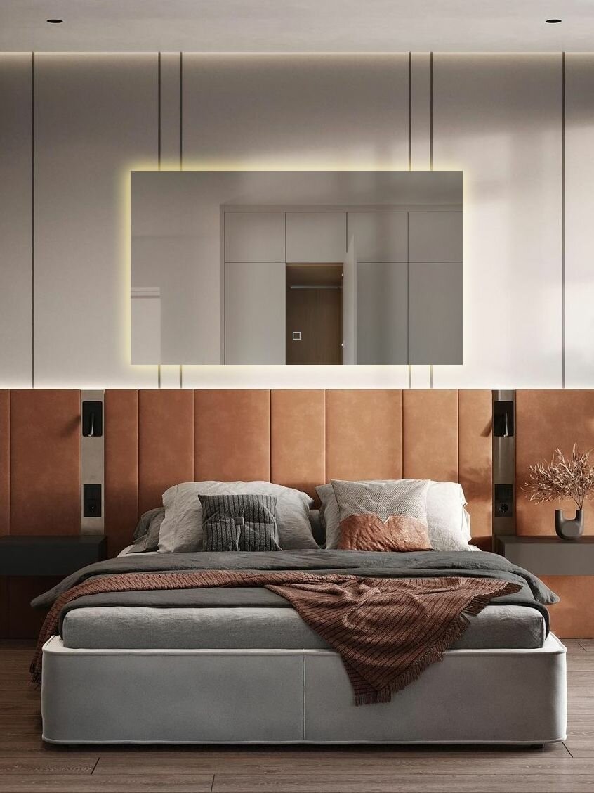 Зеркало для ванной Qwerty 600*1800 горизонтальное прямоугольное с тёплой LED-подсветкой