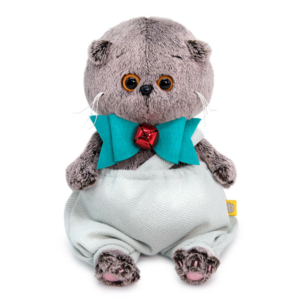 Мягкая игрушка Котик Baby 20 см в шортиках и банте с колокольчиком
