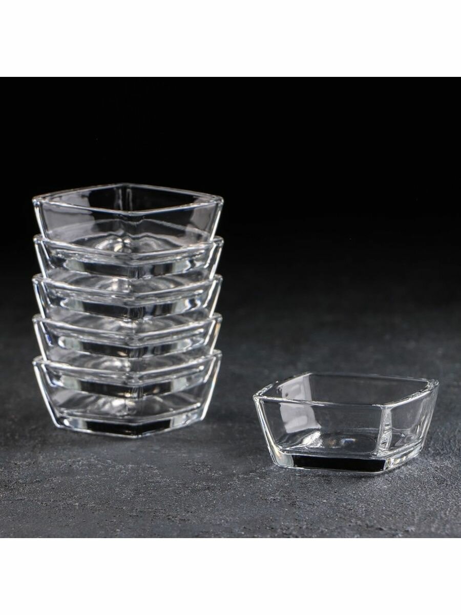 Соусники стеклянные 66х66мм квадратные набор 6 шт.