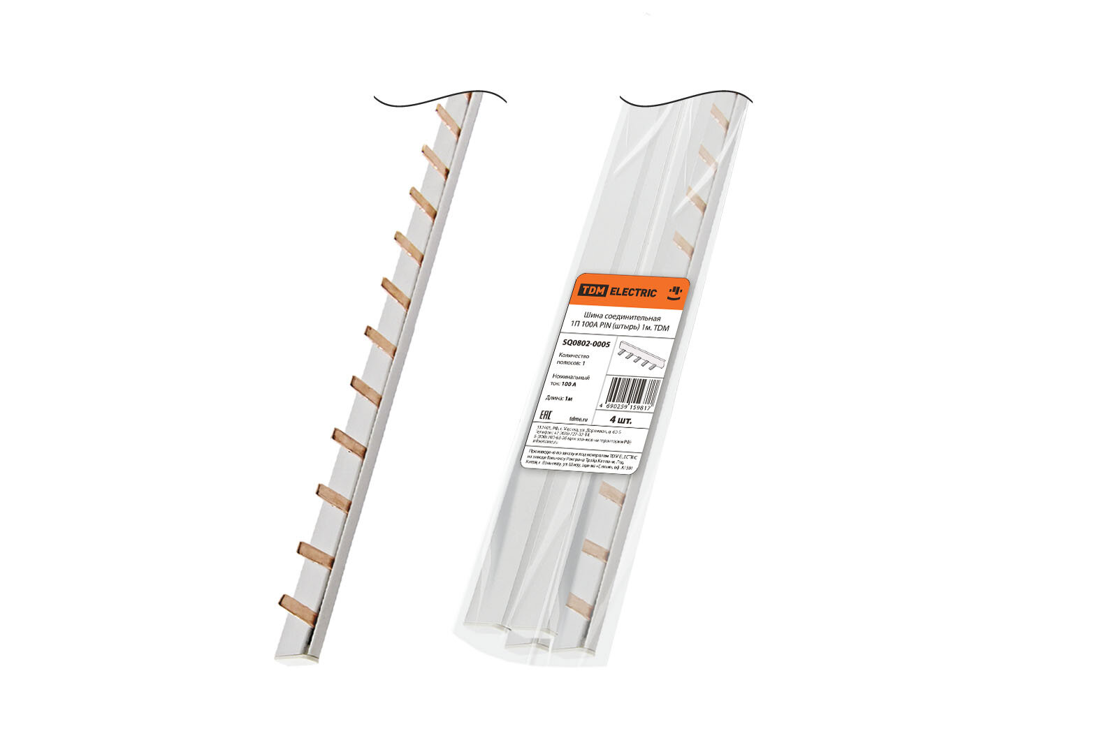 Шина соединительная 1П 100A PIN (штырь) 1м. TDM (упак. 4 шт.)