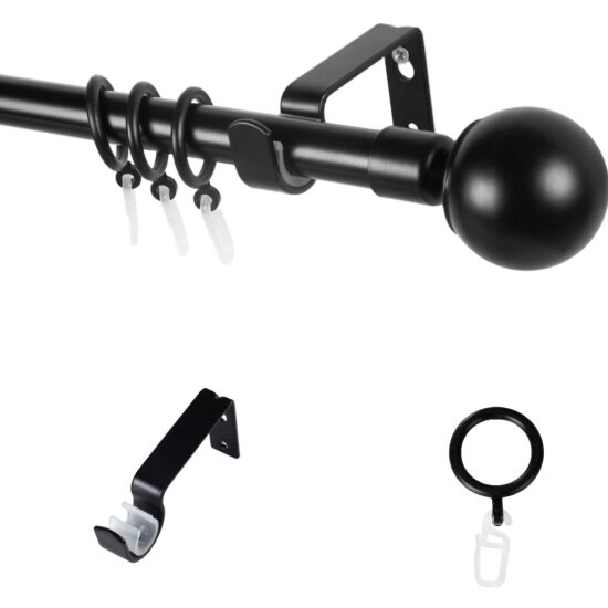 Карниз металлический однорядный LM Decor Лайт с наконечником Сфера 19мм черный матовый 160 см