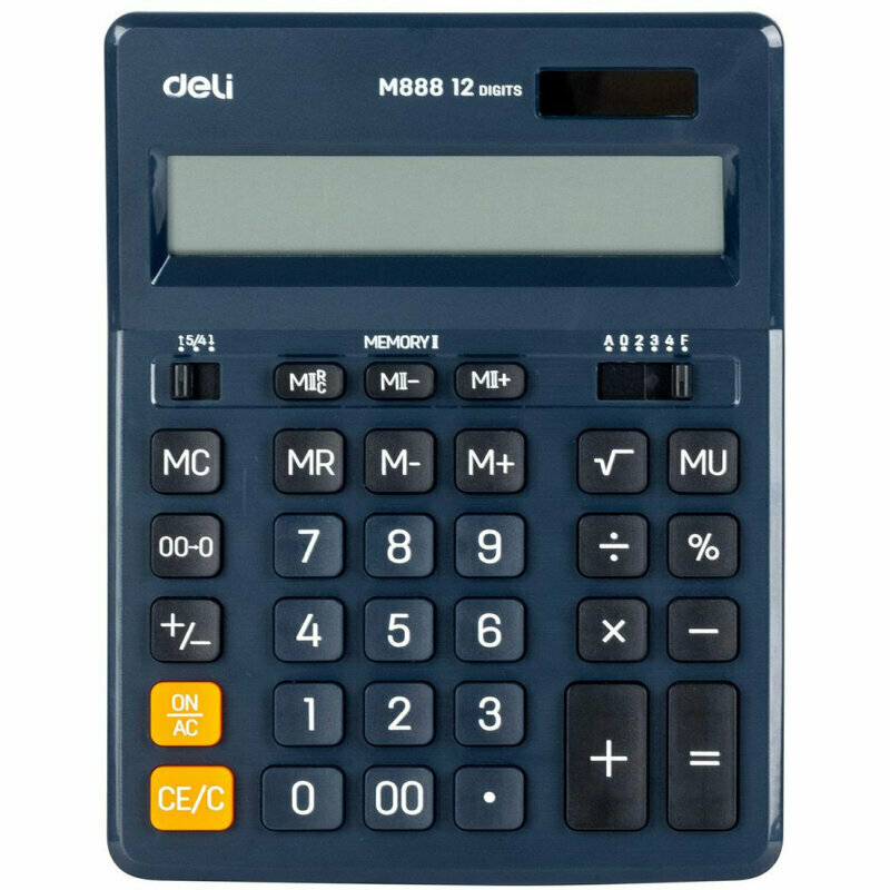 Калькулятор настольный полноразм. Deli EM888F, 12-р, дв. пит,202x159мм, т-син, 1552684