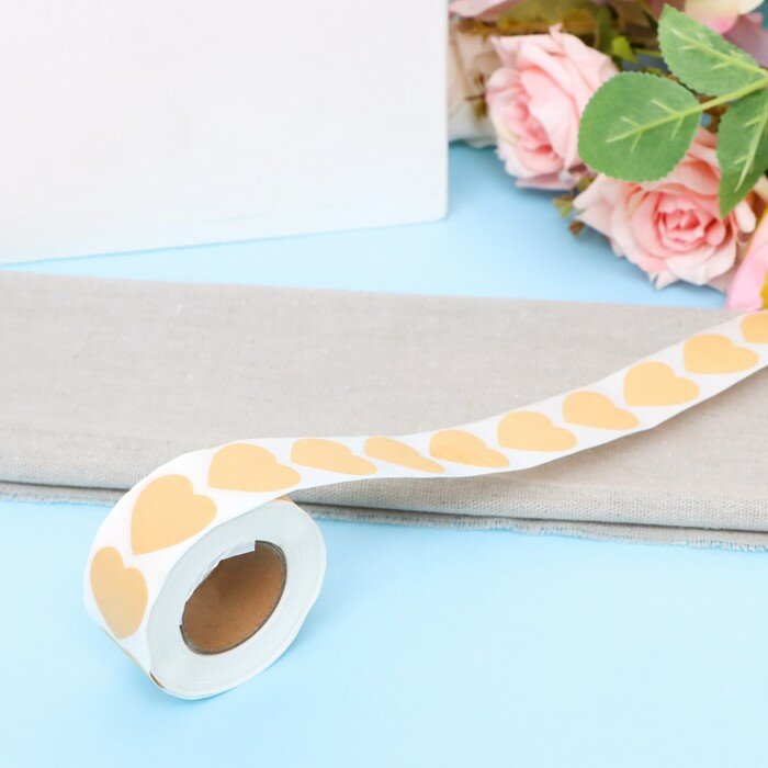 Наклейки крафт в рулоне «Сердце»,500 шт,2.5×2.5 см