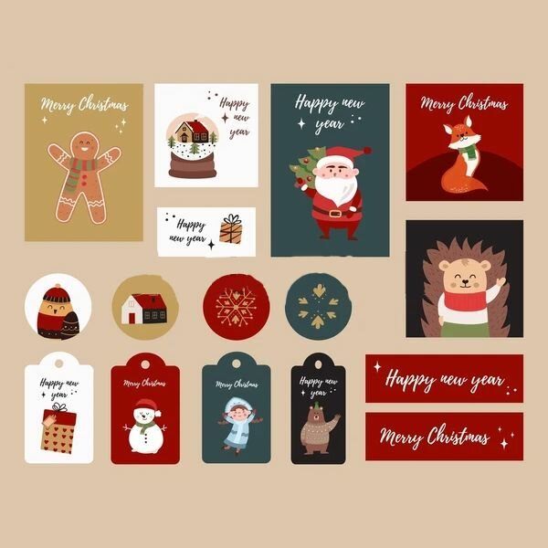 Наклейки стикеры Новогодние открытки