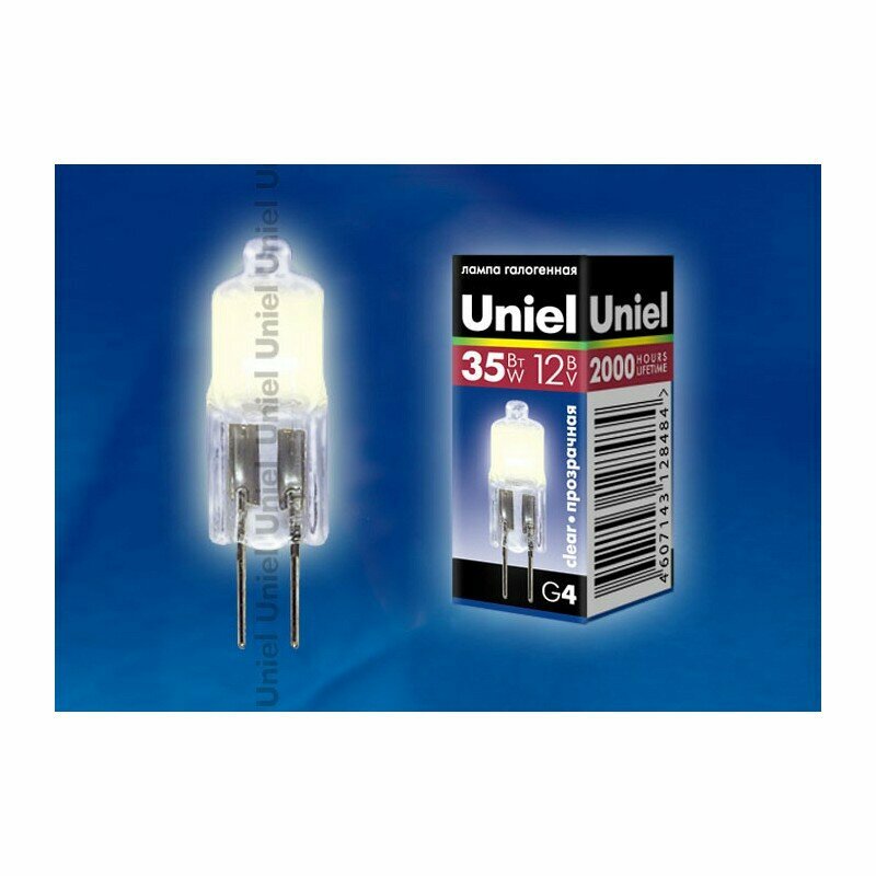Лампа галогенная Uniel JC-12/35/G4 CL обладает цоколем G4 и мощностью в 35вт, имеет прозрачную колбу, цена за 1 шт