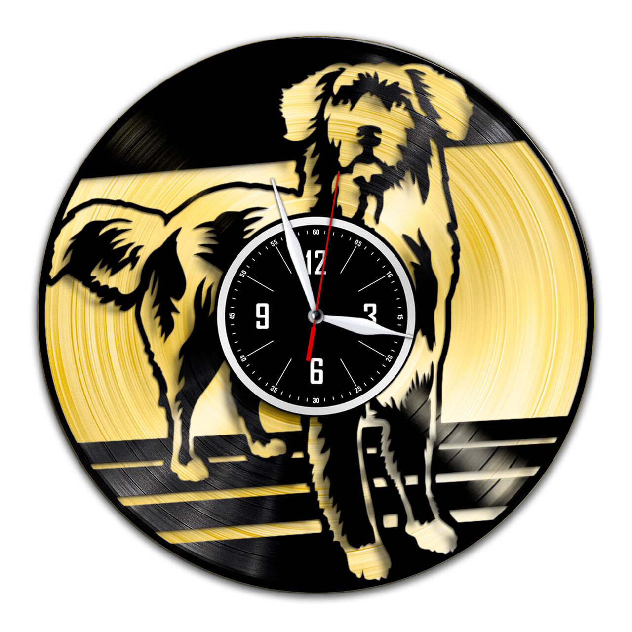 Собака - настенные часы из виниловой пластинки (с золотой подложкой)