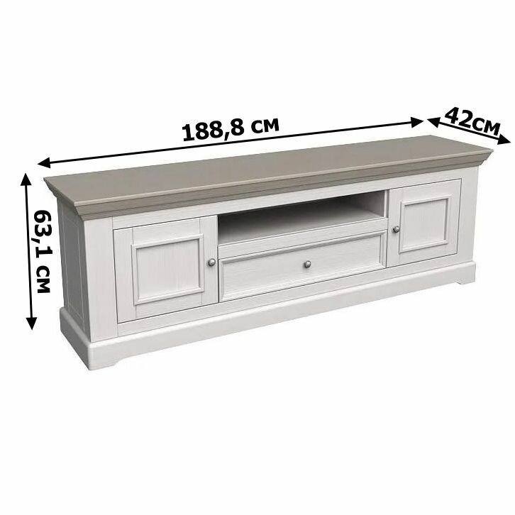 Тумба под ТВ Форест 2 двери 1 ящик 188,8х42х63,1 см, массив сосны, белый воск/антрацит