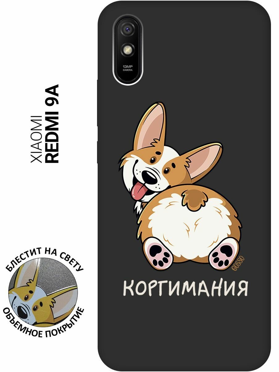 Матовый Soft Touch силиконовый чехол на Xiaomi Redmi 9A, Сяоми Редми 9А с 3D принтом "CorgiMania" черный