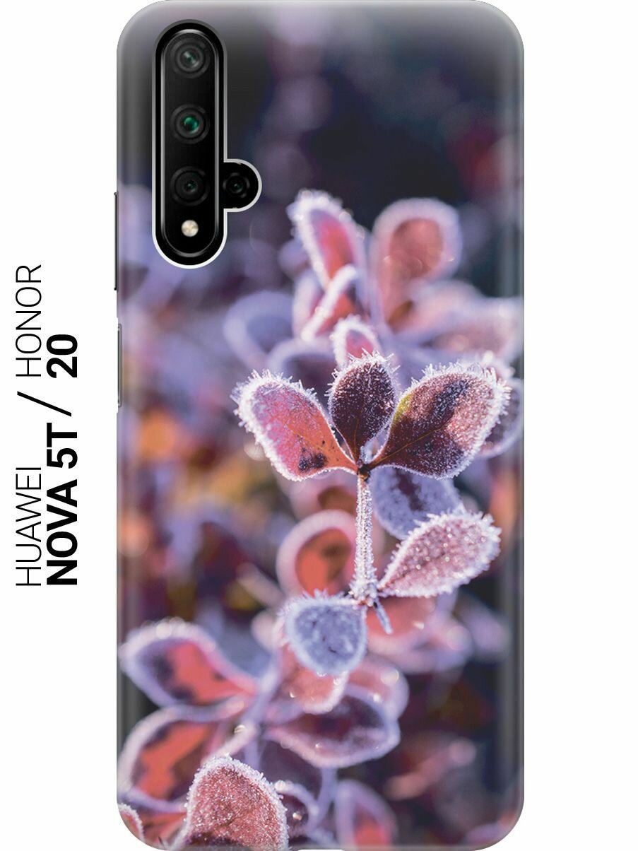Силиконовый чехол на Honor 20, Huawei Nova 5T, Хонор 20, Хуавей Нова 5Т с принтом "Иней на листочках"