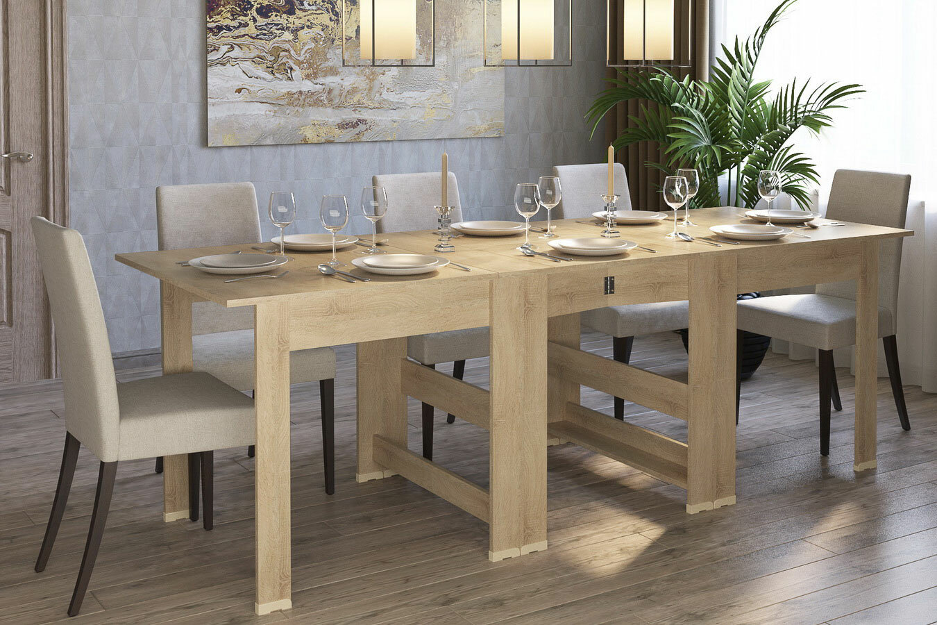 Стол-книжка 240 см с деревянными ножками и прямыми углами (цвет: дуб сонома)