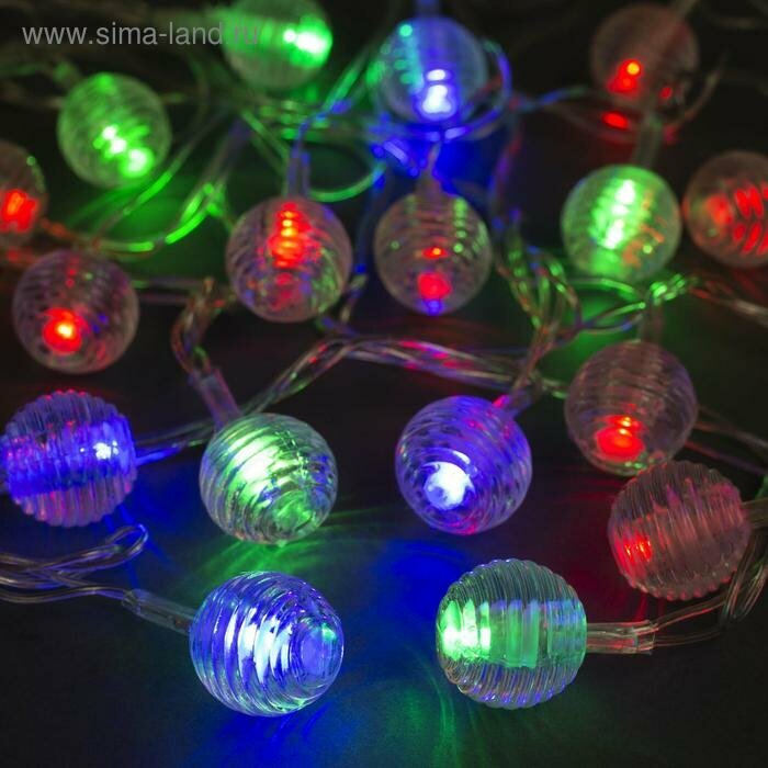 Гирлянда Нить 5 м с насадками Шарики льда, IP20, прозрачная нить, 20 LED, свечение мульти (RG/RB), мигание, 220 В