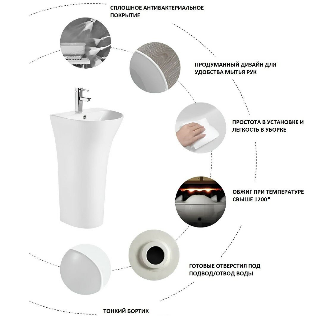 Раковина напольная Ceruttispa Dorris белая, литая с пьедесталом 43х36х83 см