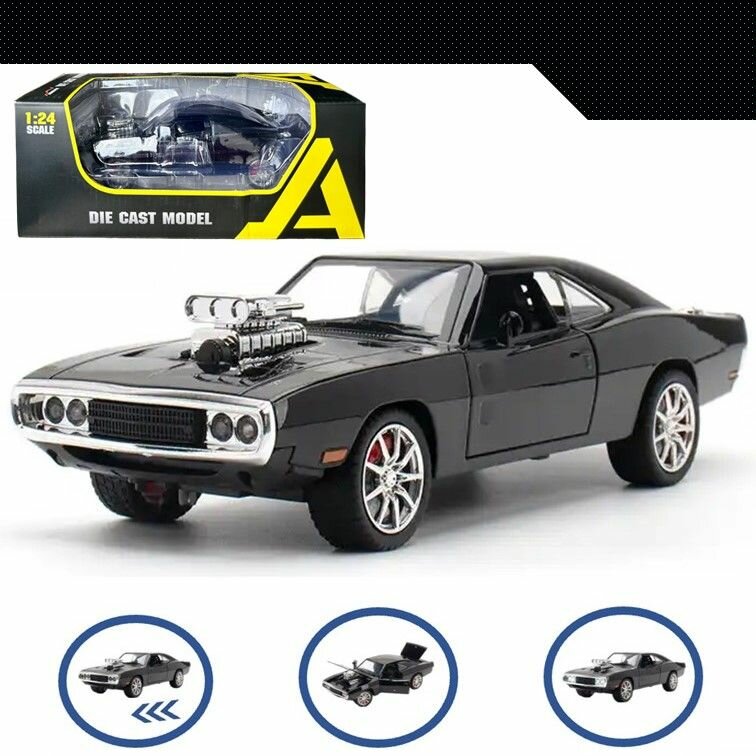 Машинка металлическая инерционная, игрушка детская для мальчика коллекционная модель 1:24 Dodge Charger R/T ; Додж Чарджер черный в подарочной коробке