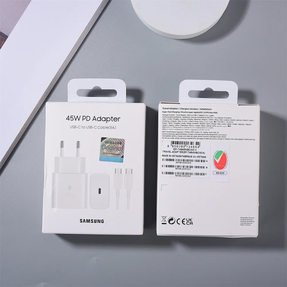 Оригинальное зарядное устройство Samsung 45 Вт, адаптер Super Fast Charge EU CERTIFIED White EU Set