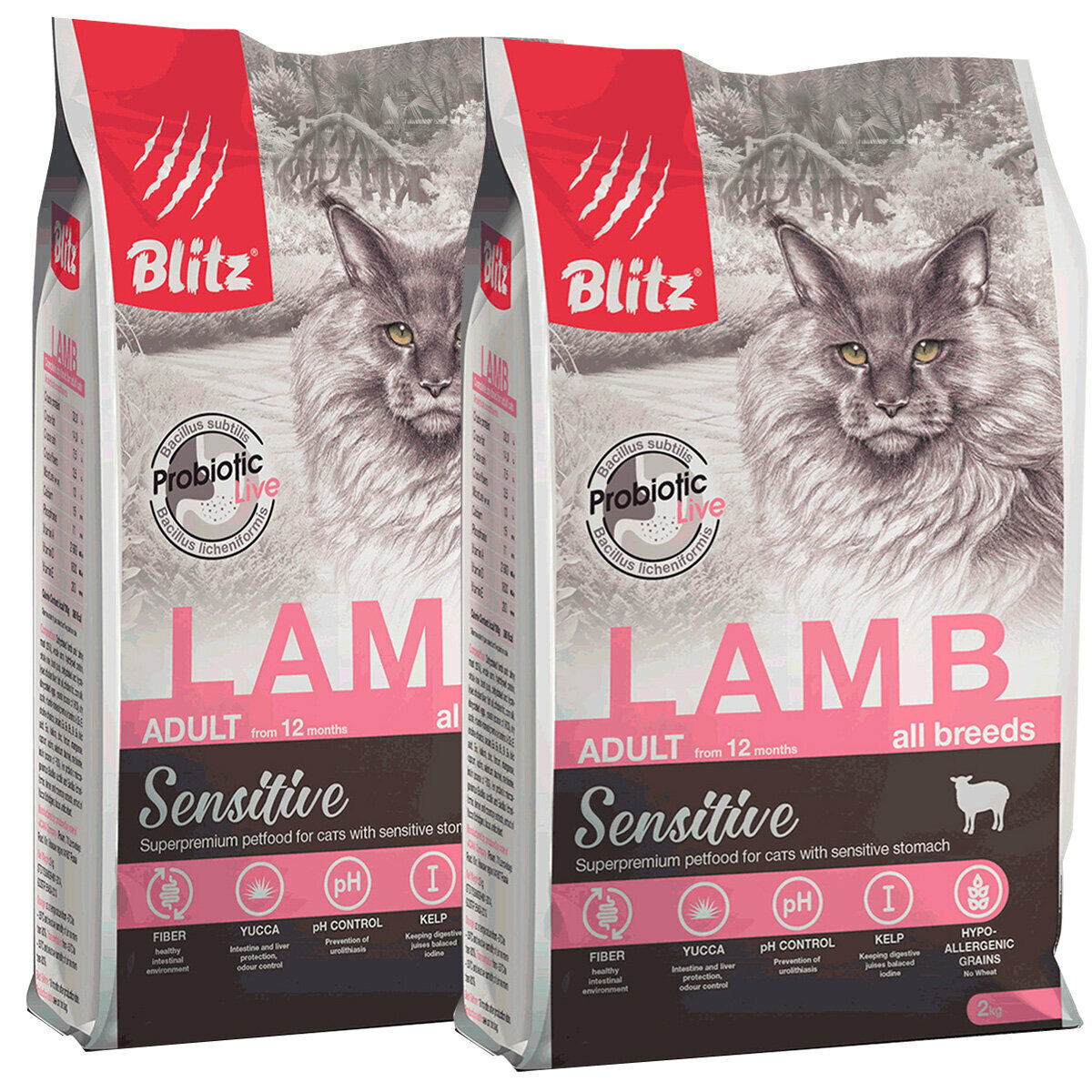 BLITZ SENSITIVE ADULT CAT LAMB для взрослых кошек с ягненком (2 + 2 кг)