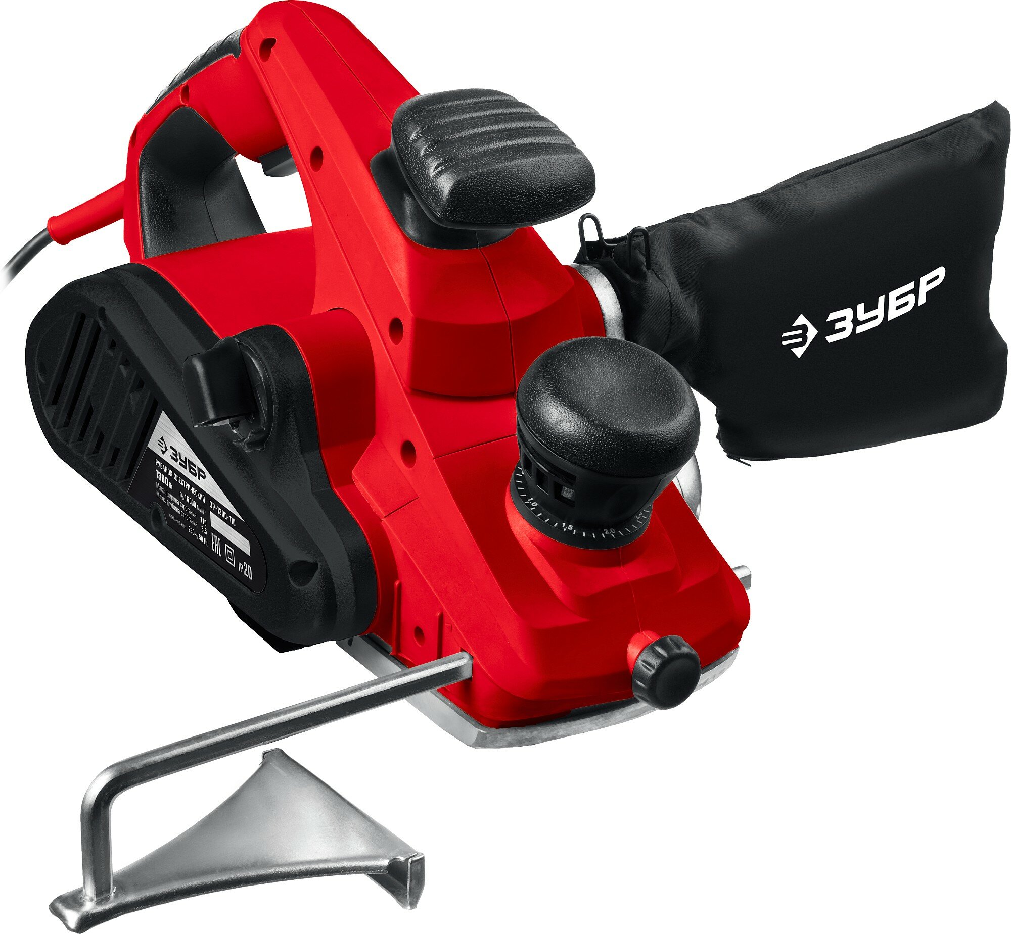 Рубанок электрический (электрорубанок), ЗУБР ЗР-1300-110, станина, глубина 3.5 мм, 16000 об/мин, 110 мм, 1300 Вт